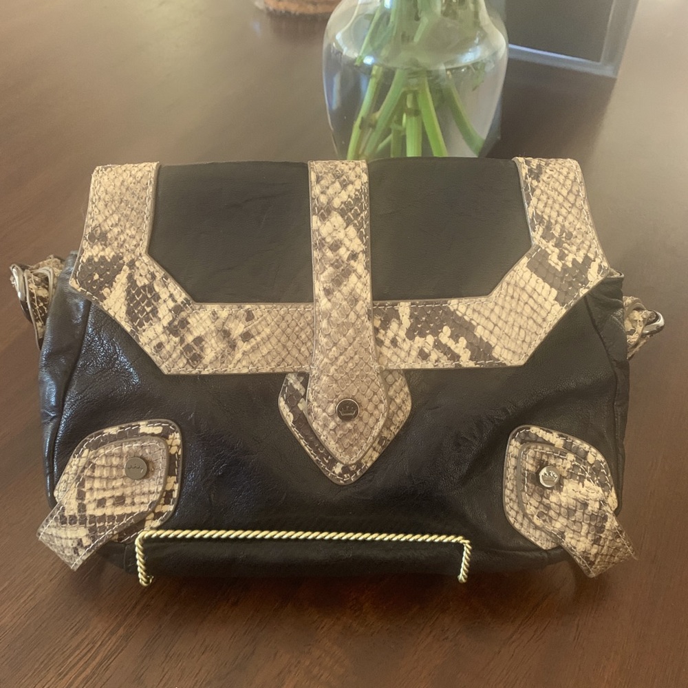 Elaine Turner Black Leather Python Snakeskin Trim Sma… - Gem